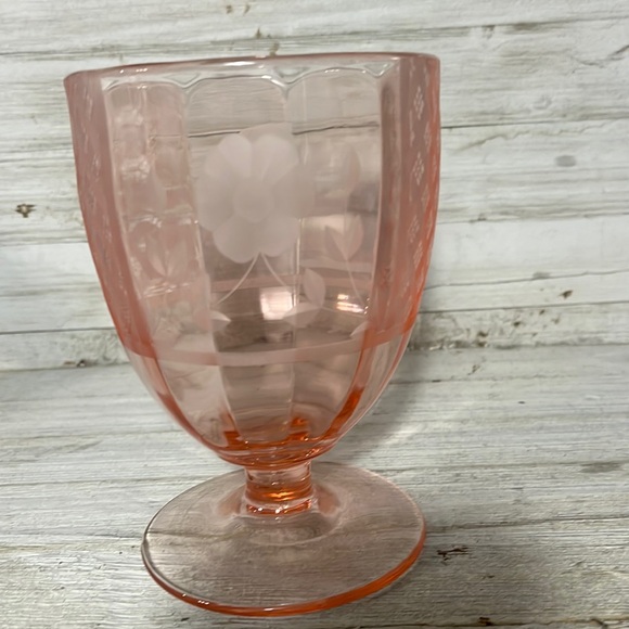 Accents | Vintage Champagne Pink Flower Etched Depression Glass Goblet ...